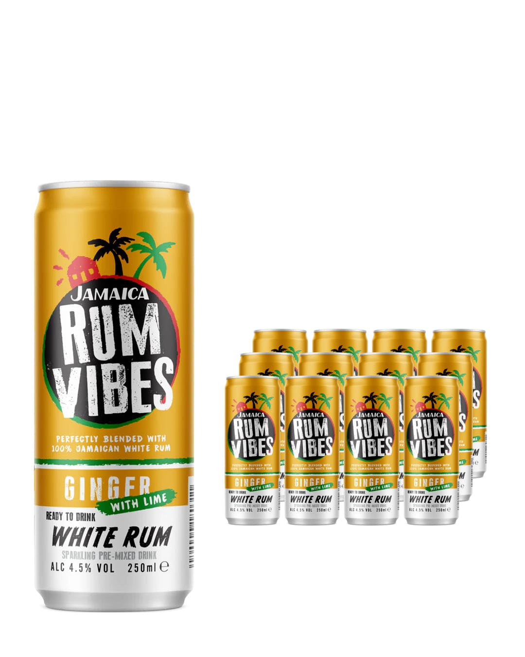 Jamaica Rum Vibes Ginger with Lime & White Rum Premixed Drink, 12 x 25 ...